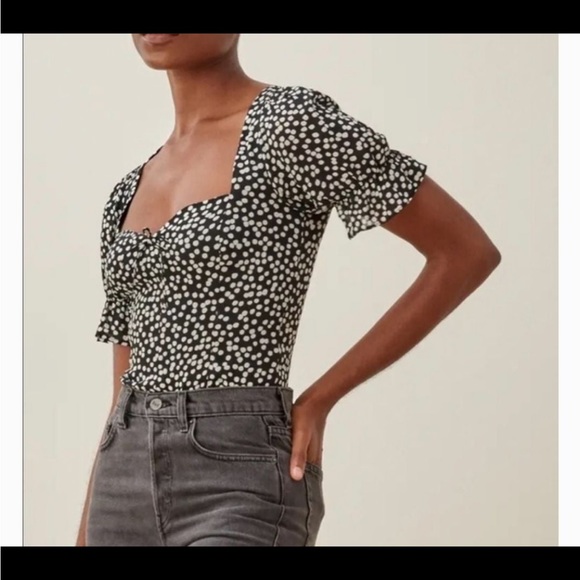 Reformation | Tops | Reformation Delevan Black White Dot Top Euc | Poshmark